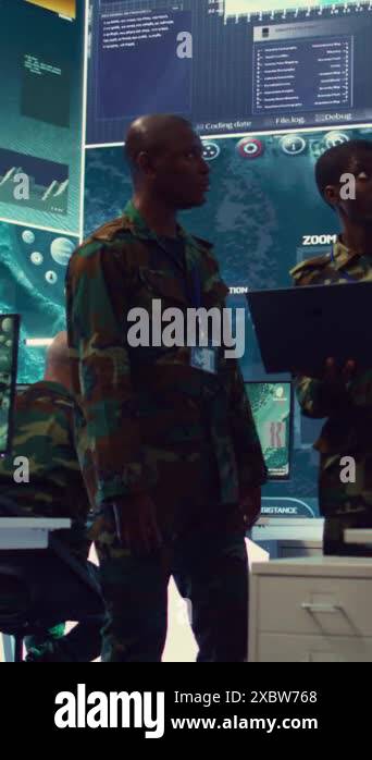 Vertical Video Army Commanders Overseeing Field Operations With Real Time Data Registered On