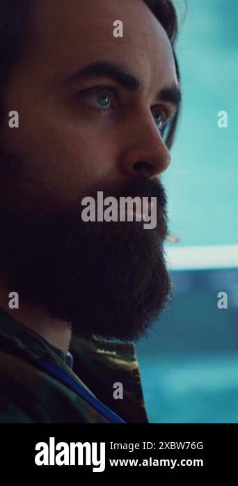 Vertical Video Major general of the army inspecting enemy ships ...