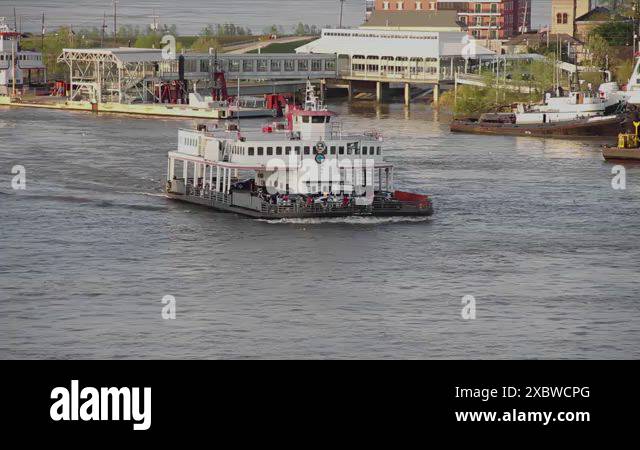 Wide shot Miami Florida ferry boats from the POV from a cruise ship ...