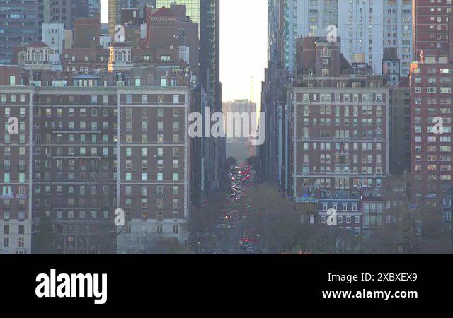Telephoto shot looking down the avenues of Manhattan New York city ...