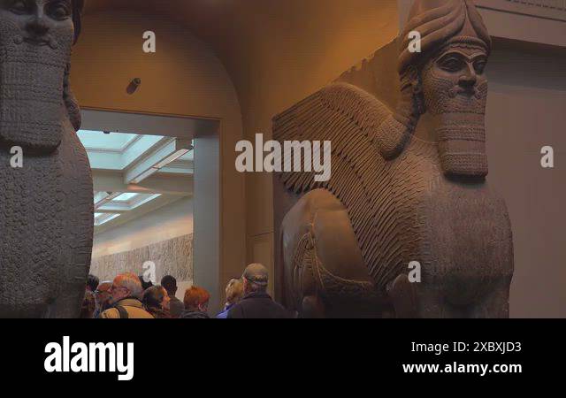 Famous ancient carvings and artifacts excavated at Nimrud, Iraq, now in ...