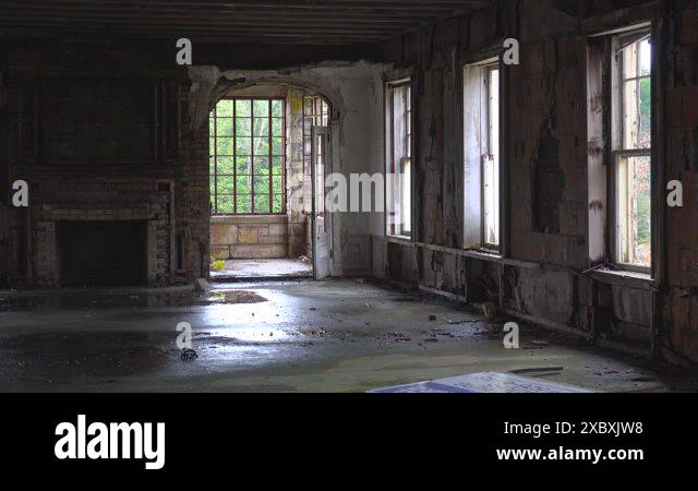 The abandoned and spooky interior of old boarding school or mansion in ...