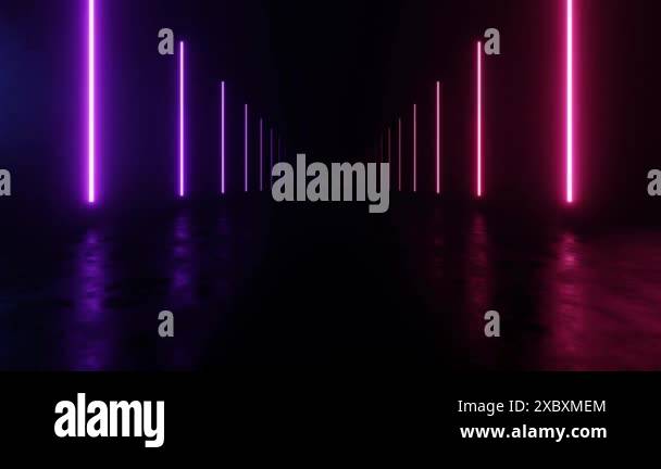 Abstract of dark sci-fi tunnel, Futuristic neon light corridor. Loop ...