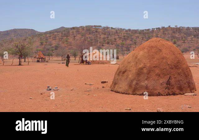 Small poor African Himba rural village on the Namibia Angola border ...