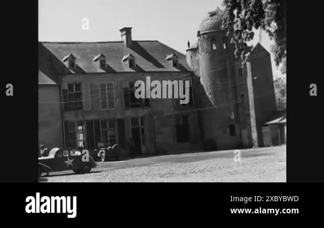 1944 - Exteriors of a captured German military base in occupied France ...