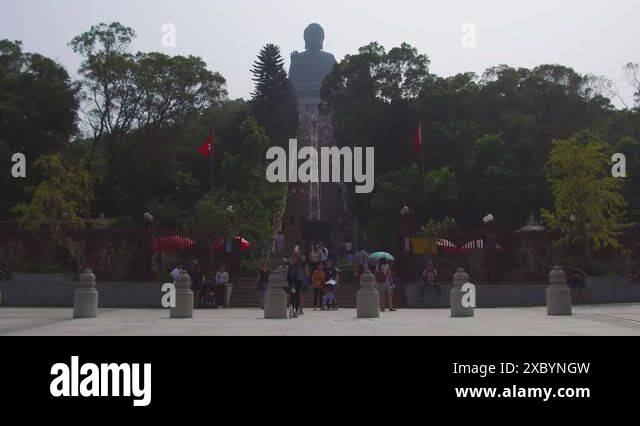 Establishing shot of the Buddhist temple at Tian Tan Buddha on Lantau ...