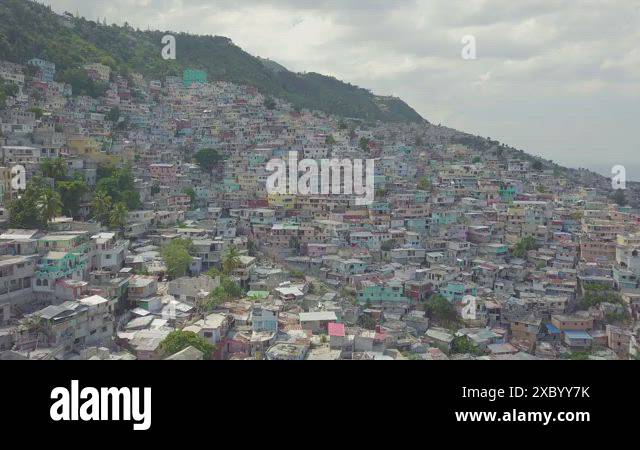 Amazing aerial slowly rising over the endless slums, favelas and shanty ...
