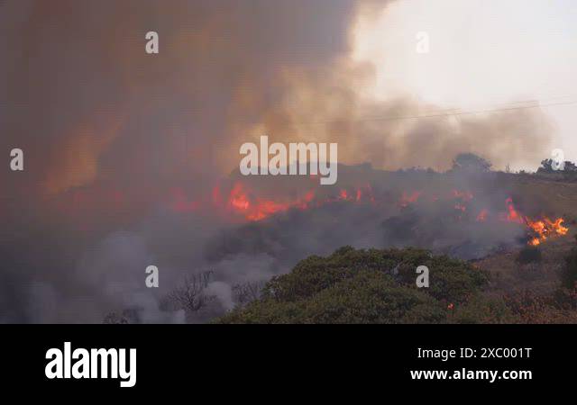 2019 - A vast and fast moving wildifre burns as a huge brush fire on ...