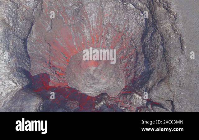 High drone birds eye view aerial of the Fagradalsfjall volcano volcanic ...