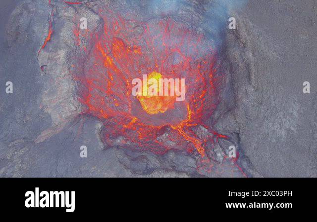 High drone birds eye view aerial of the Fagradalsfjall volcano volcanic ...