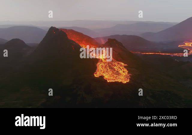 Incredible night aerial of the dramatic volcanic eruption of the ...