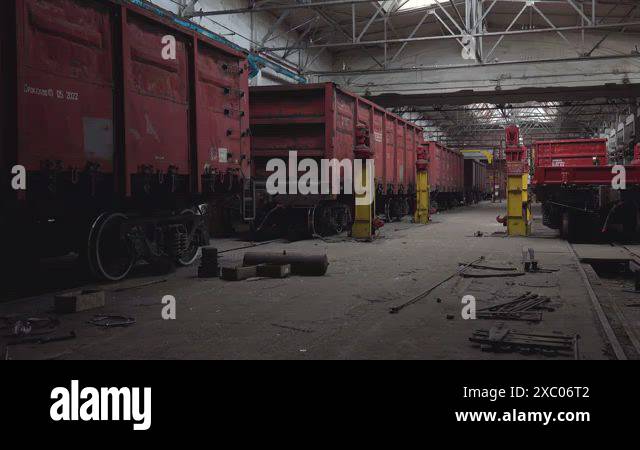 2022 - the interior of a railway maintenance facility where freight ...