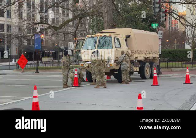 2021 - National Guard troops patrol the Capitol Washington DC following the Trump insurrection ...