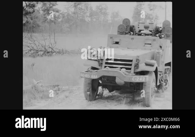 1943 - American soldiers fire 50 caliber anti-aircraft machine guns ...