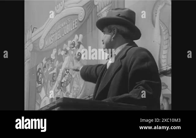 1950s - A minstrel show band and sword swallower perform as sideshows ...