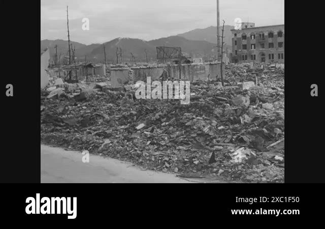 1945 - Wreckage from each compass direction of the atomic bomb's zero ...