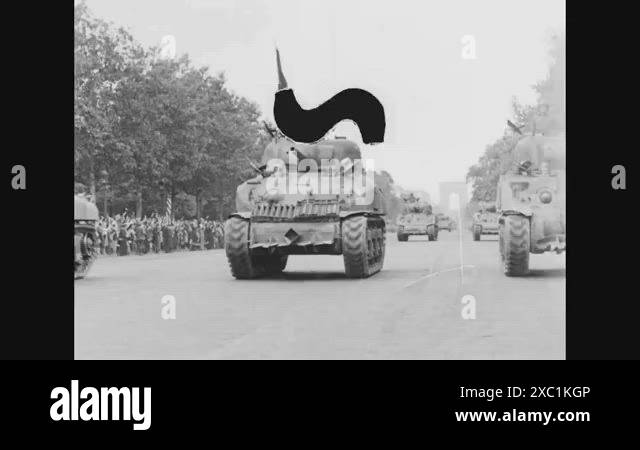 1944 - Tanks of the 1st US Army drive triumphantly down the Champs ...