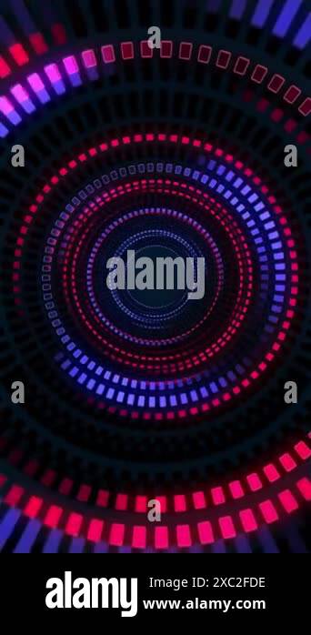Vertical video - a circle of blinking neon colored blue and red glowing ...