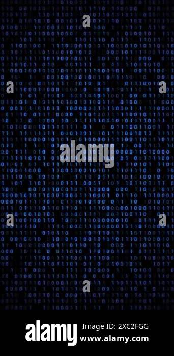 Vertical video - simple CRT monitor styled blue binary code motion background animation. This ...