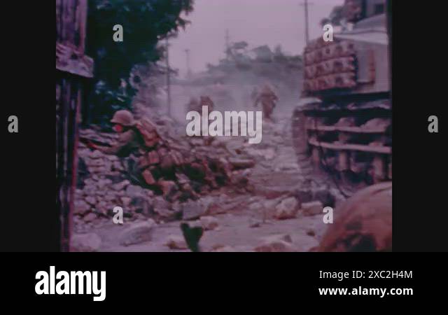 1944 - A US Marine armored division drives and fights through the ...