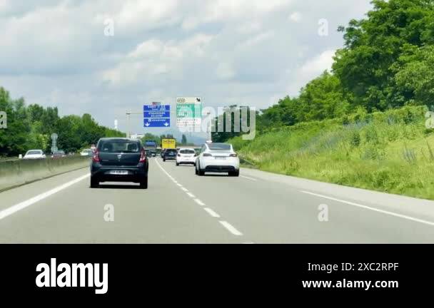 Colmar, France - June 6 2024 : Highway A35 in Alsace, with road signs ...