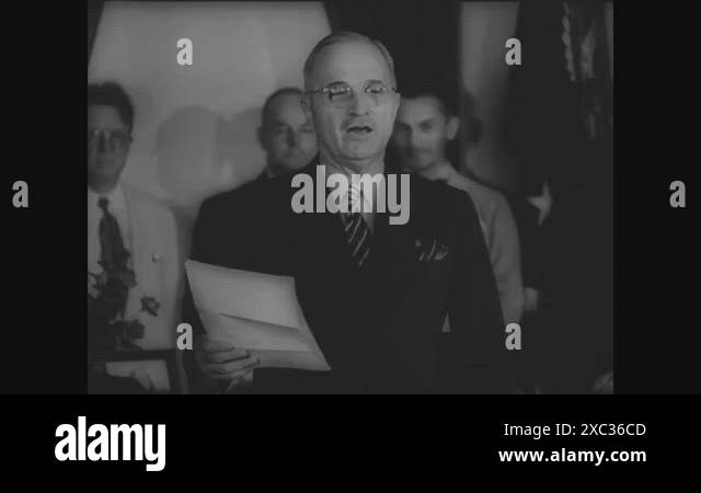 President Harry S.Truman announces Japan's surrender in World War Two ...