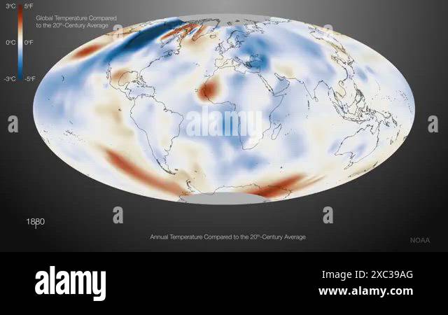 An animated global visualization shows the earth heating drastically ...