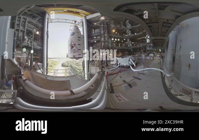 The Osiris Rex space capsule is mounted on a rocket launch tower Stock ...