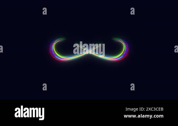 4K animation. Colorful neon lines draw moving infinity sign. Neon style ...