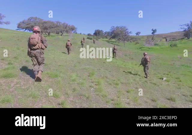 Marines walk across an open field during final army infantry exercises ...
