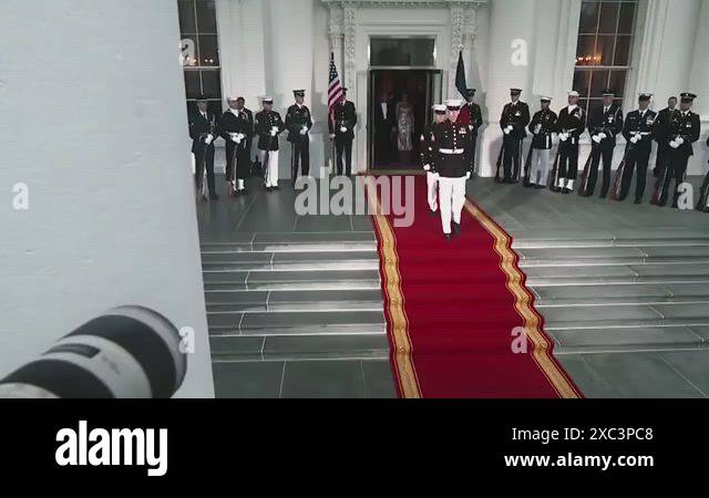 2019 - President Donald Trump and First Lady Melania Trump stand to ...