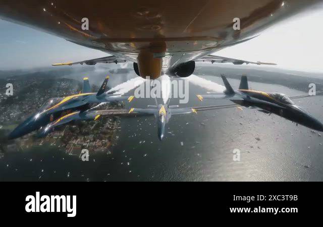 2019 - The US Navy Blue Angels fly over Seattle in the Boeing Seafair ...