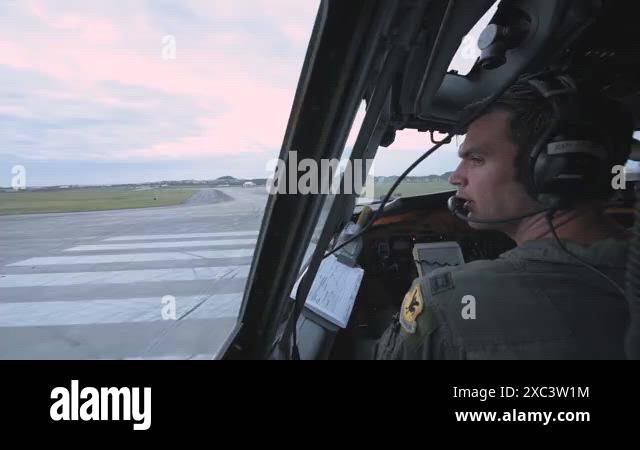 2018 - Footage is shot from the cockpit of a USAF plane, showing the ...