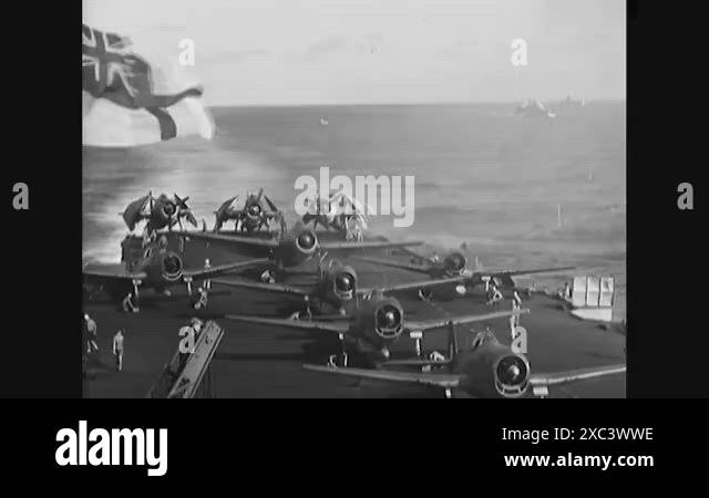 1944 - British Corsair planes land on the flight deck of the HMS ...