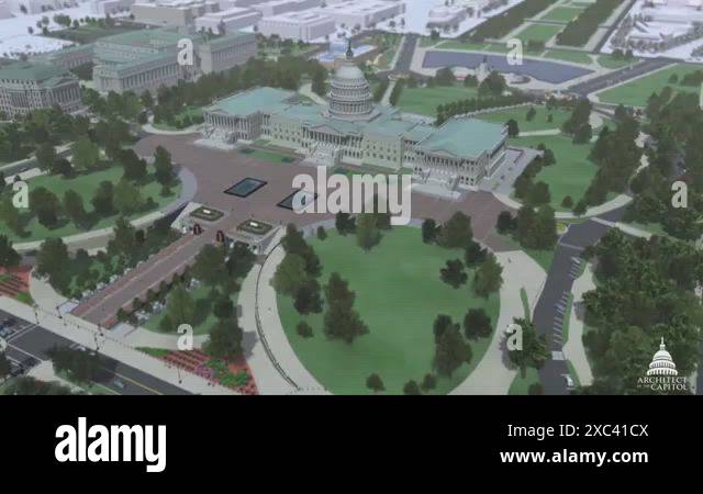 An animated fly by of the United States capitol building in Washington ...