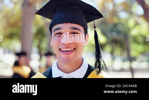 College, graduation and face of student outdoor at celebration of ...