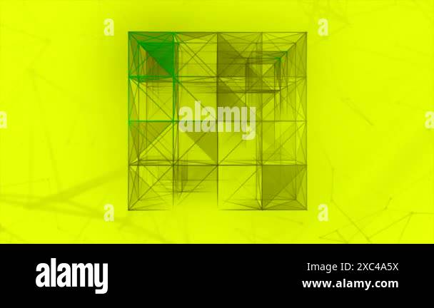 Cube of geometric connections of lines. Motion. Glowing cube of ...