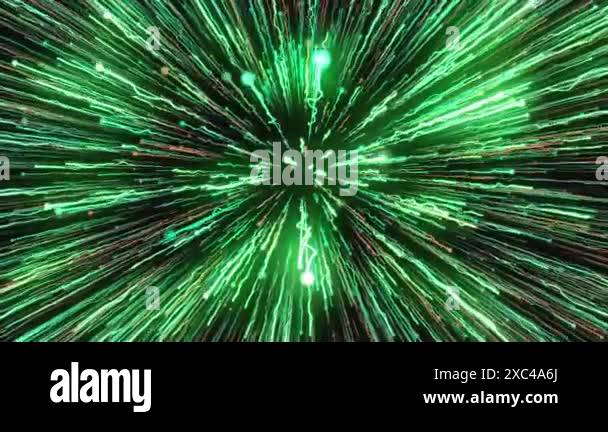 Cosmic stream with glowing lines on black background. Motion. Immersion ...