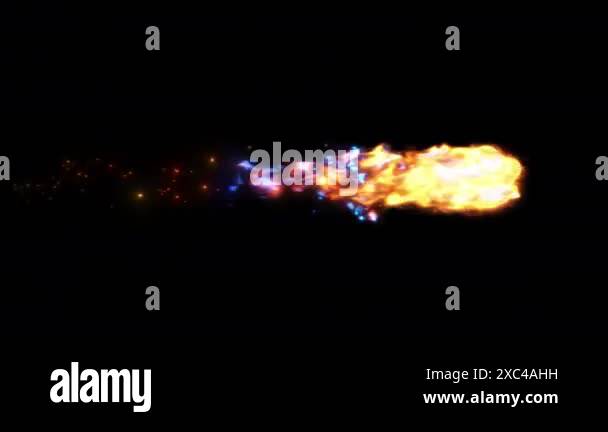 Magic missile rocket projectile flying through the air with colorful ...