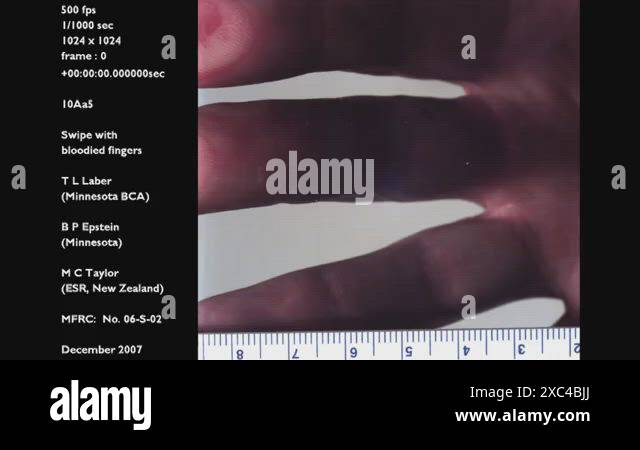 A forensics crime lab studies a slow motion blood smear caused by the ...