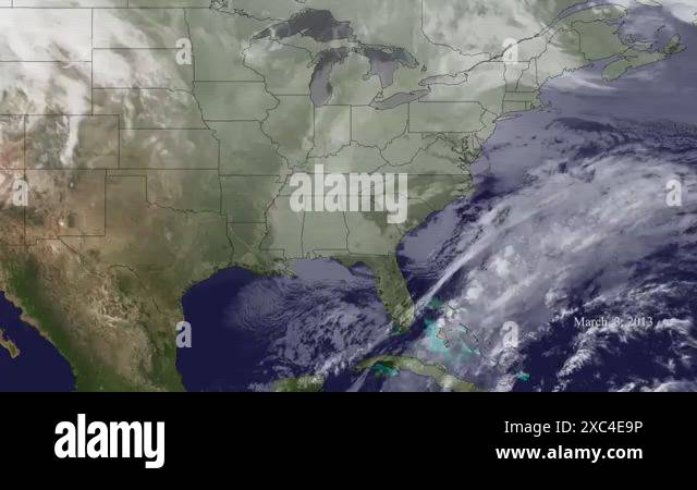 A weather map shows various storms passing the East Coast of the US ...