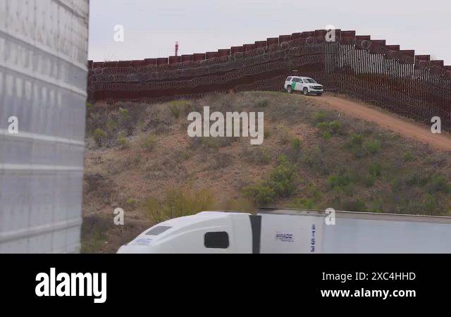 2020 - cargo trucks cross the border from Mexico into the USA shipping ...