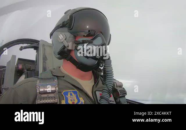 Cockpit view of a pilot as he maneuvers a military jet, Red Flag 19-1 ...