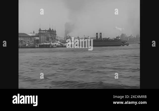 1948 - View from a ferry in New York Harbor showing turning towards the ...