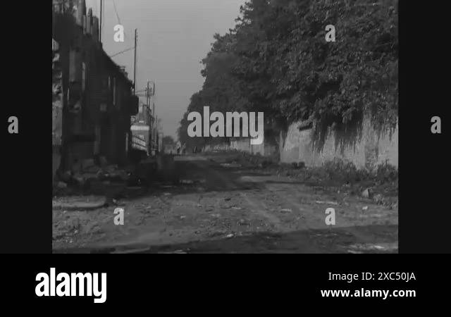 1944 - Street scenes and wrecked buildings in French town Ranes, German ...