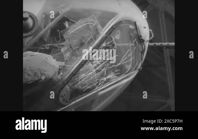 1944 - Part of a film about the Flying Fortress, showing damage, a ...