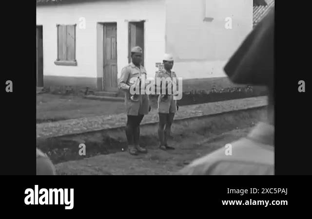 1945 - Retreat ceremonies in a French army by French troops, including ...