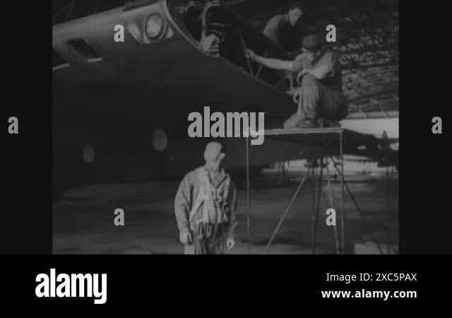 1944 - Part of a film about the Flying Fortress, showing crew members ...