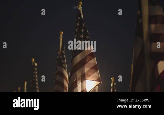 2020 Slow motion of flags and visitors to a Memorial Day Field of ...