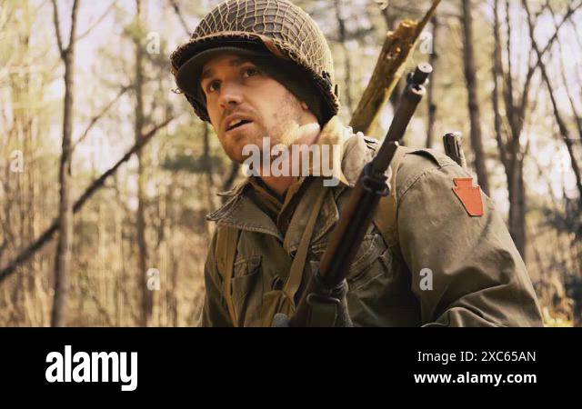 2019 Slow motion World War II reenactors shoot rifles and recreate ...